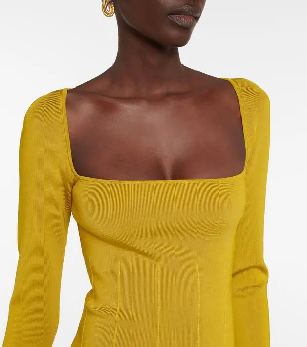 galvan atalanta square neck knit dress Ribbed-Knit Midi In Yellow - 50% Off Ladies dresses