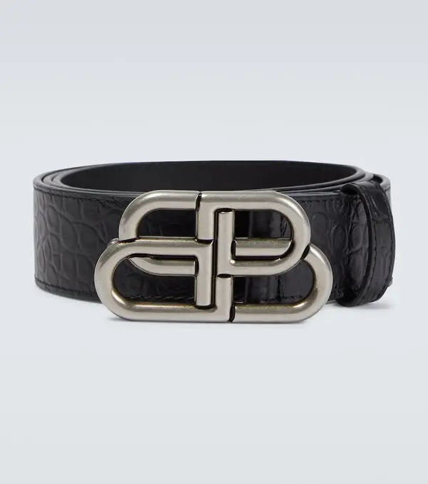 Balenciaga Bb Large Leather Belt - Black