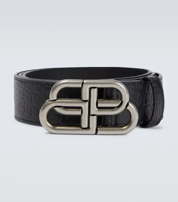 Balenciaga Bb Large Leather Belt - Black