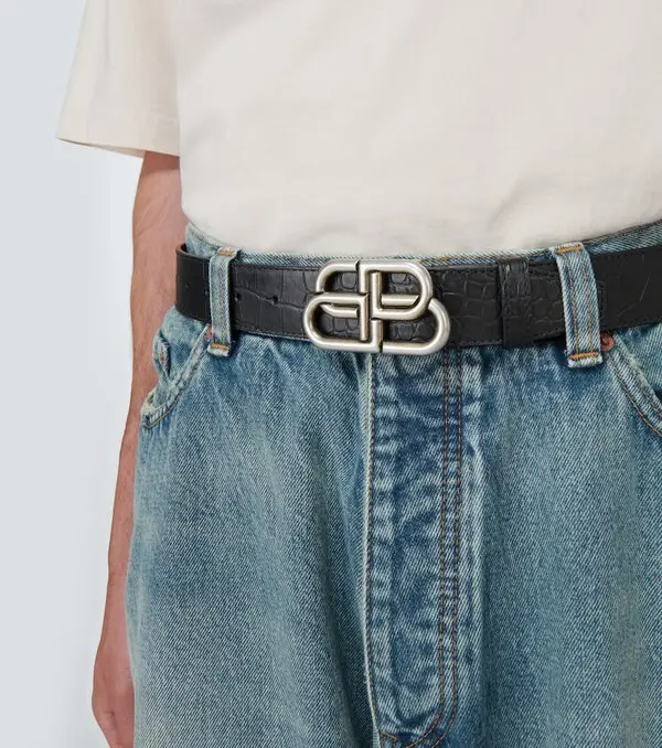 Balenciaga Bb Large Leather Belt - Black