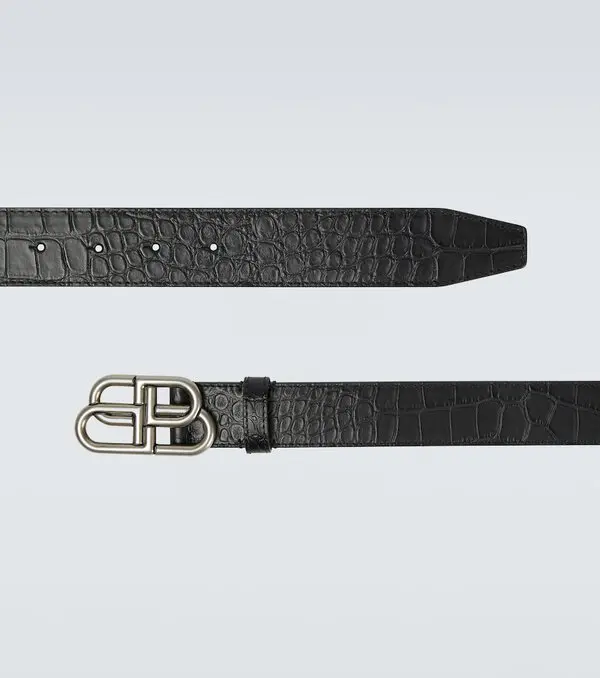 Balenciaga Bb Large Leather Belt - Black