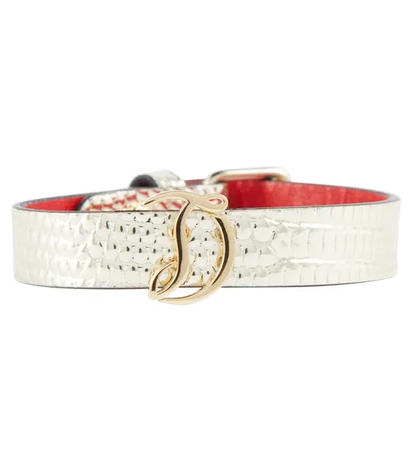 CHRISTIAN LOUBOUTIN Loubilink Lizard-effect Leather Bracelet - Silver