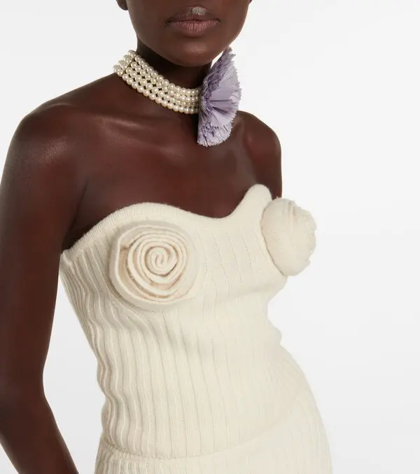 Blumarine Rose-appliqué Wool Bustier