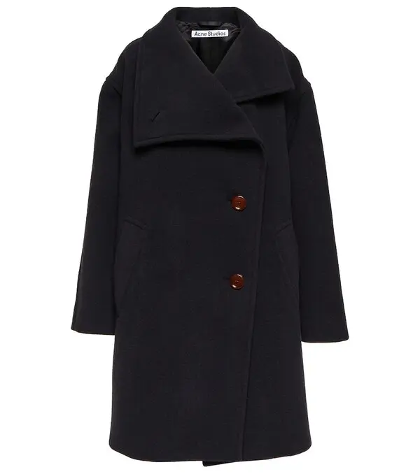 Acne Studios Funnel-Neck Wool-Blend Coat - Black | Editorialist