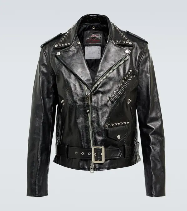 Sacai X Schott Studded Leather Jacket In Black - 40% Off