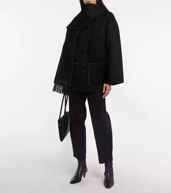 TOTEME Embroidered Wool-blend Scarf Jacket - Black