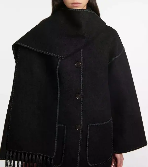 TOTEME Embroidered Wool-blend Scarf Jacket - Black