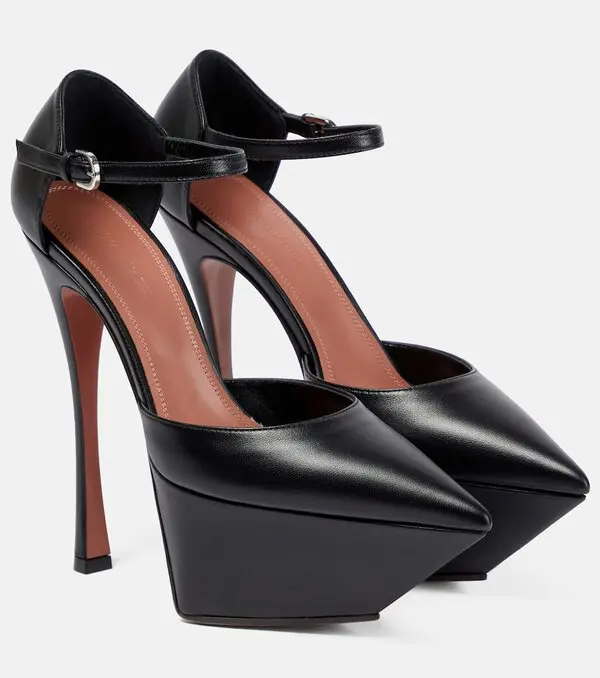 Amina Muaddi Angelica Leather Platform Pumps - Black