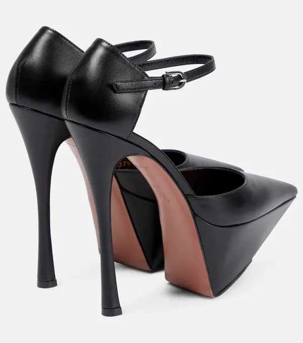 Amina Muaddi Angelica Leather Platform Pumps - Black