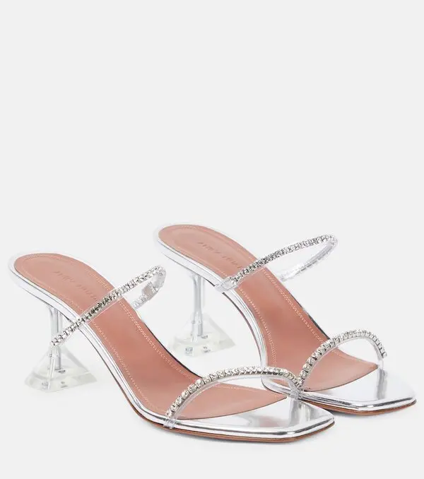 Amina Muaddi Gilda Embellished Pvc Mules - Silver