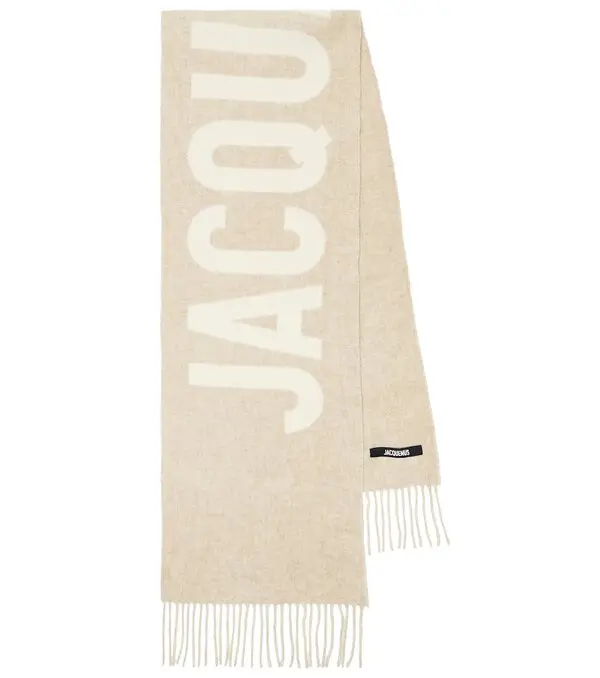 Jacquemus Logo Jacquard Virgin Wool Scarf - Beige