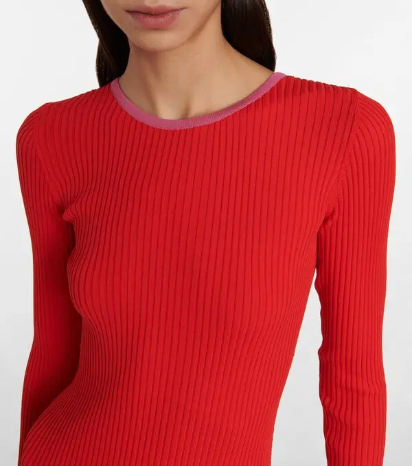 Staud Ribbed-Knit Midi Dress In Red - 40% Off | Editorialist