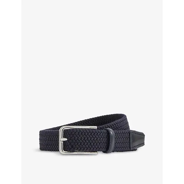 BOSS Logo-embossed Woven Belt - Navy