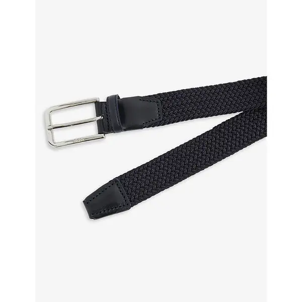 BOSS Logo-embossed Woven Belt - Navy