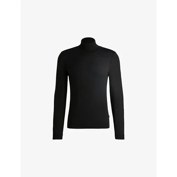 BOSS Funnel-neck Wool-knit Jumper - Black