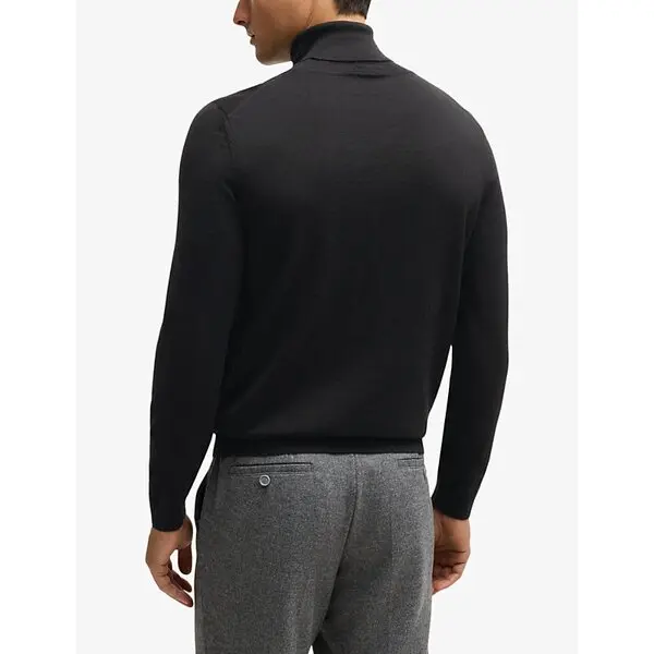 BOSS Funnel-neck Wool-knit Jumper - Black