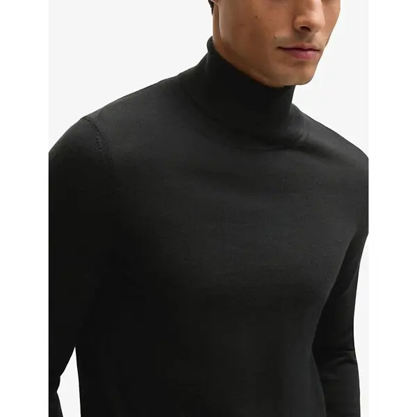 BOSS Funnel-neck Wool-knit Jumper - Black