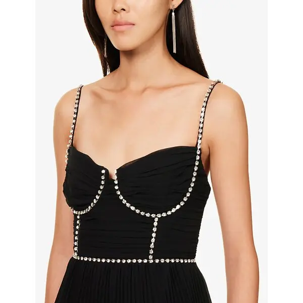 Self-Portrait Diamante-Embellished Tiered Chiffon Midi Dress - Black |  Editorialist