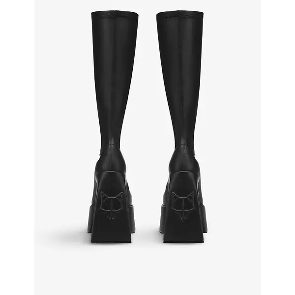 Naked Wolfe Jayden Faux-Leather Knee-High Heeled Boots - Black