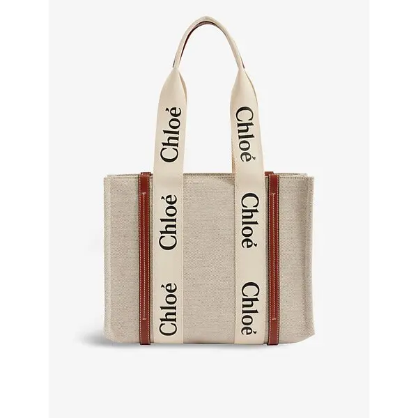 Chloé Woody Medium Cotton-canvas Tote Bag - White Brown