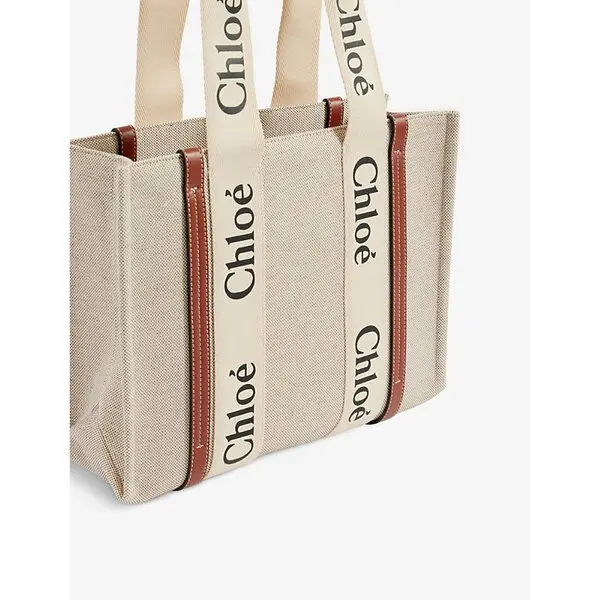 Chloé Woody Medium Cotton-canvas Tote Bag - White Brown