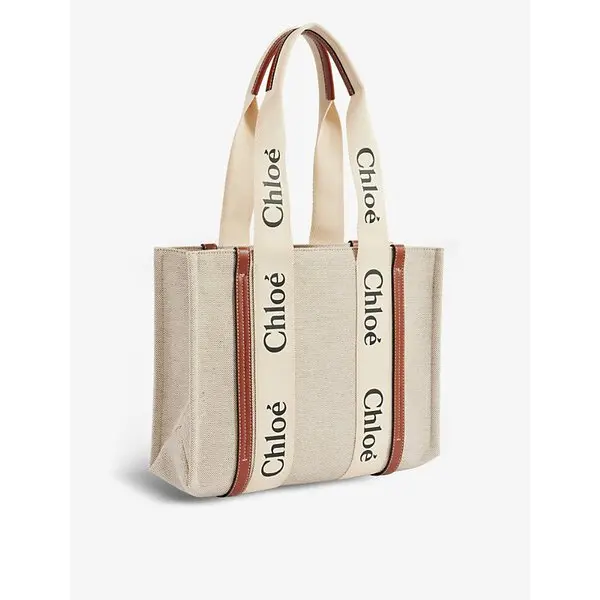 Chloé Woody Medium Cotton-canvas Tote Bag - White Brown