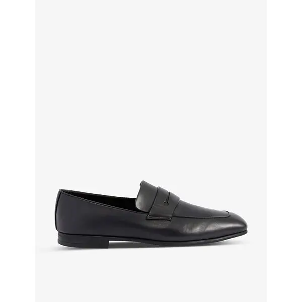 Zegna Leather Penny Loafers - Navy