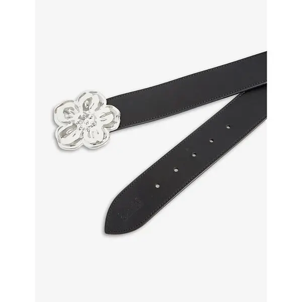 Kenzo Flower-Buckle Reversible Leather Belt - Black | Editorialist