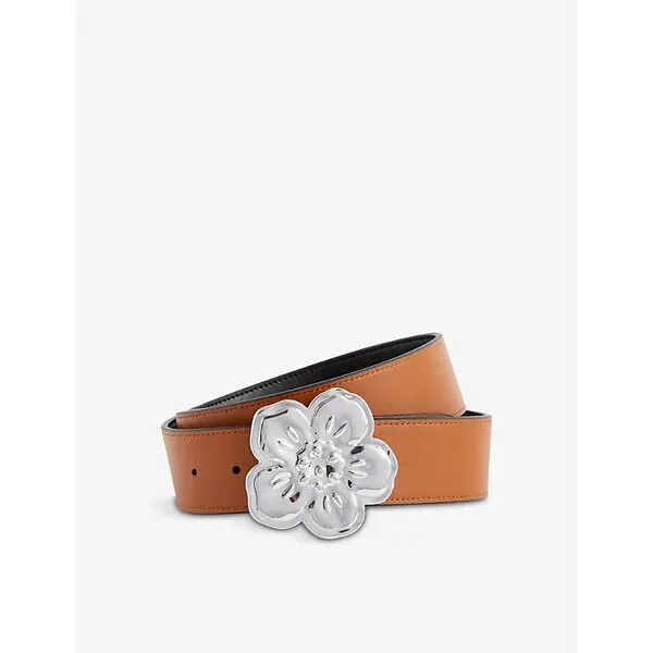 小物 KENZO Flower Leather Belt Kenzo Flower-Buckle Reversible Leather Belt - Black | Editorialist