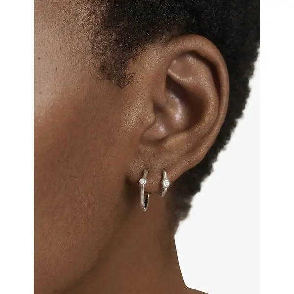 Monica Vinader Siren Recycled Sterling And Diamond Huggie Earrings - Silver
