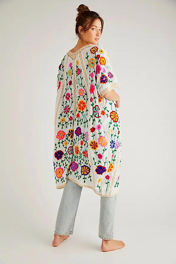 Free People Bella Flor Embroidered Kaftan