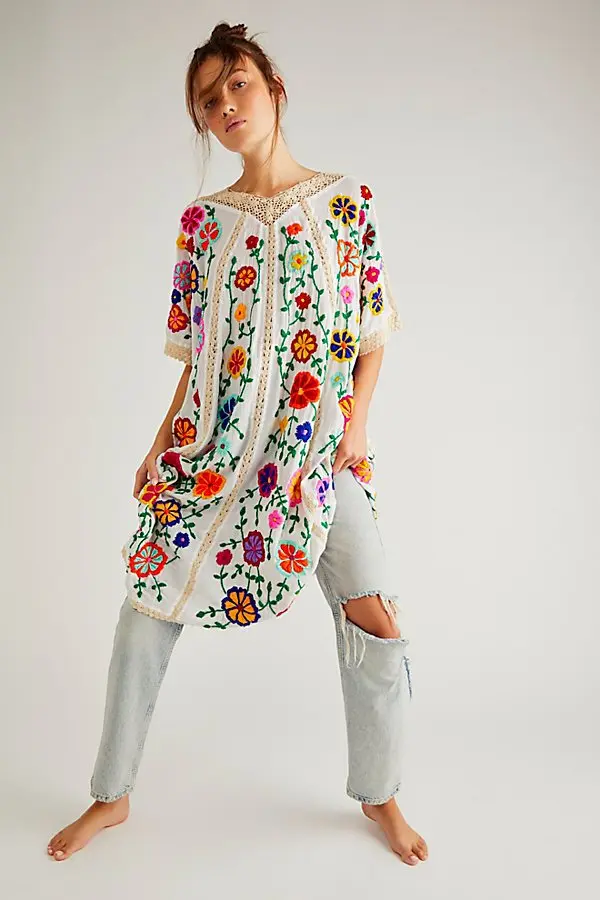 Free People Bella Flor Embroidered Kaftan