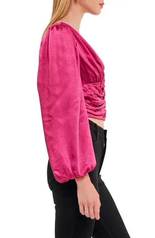 Endless Rose Ruched Satin V-neck Cropped Top