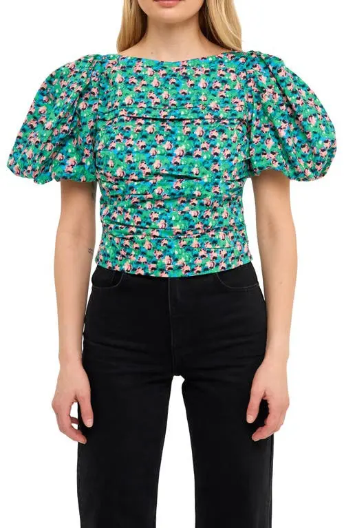 Endless Rose Floral Print Cotton Poplin Blouse - Aqua Multi