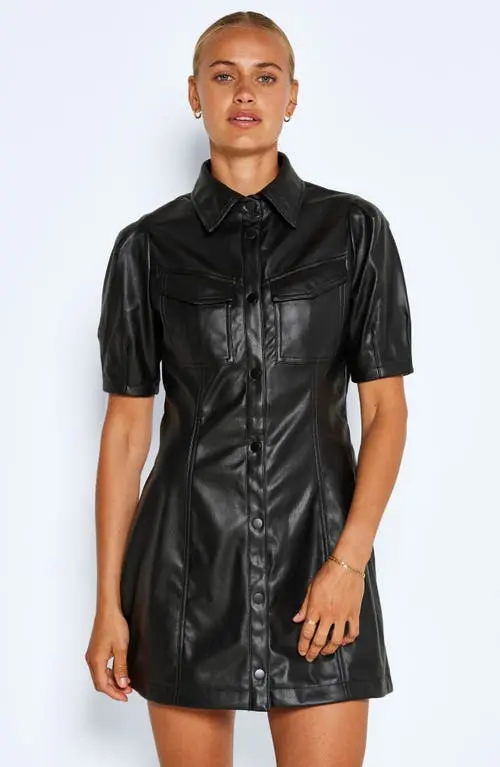 NOISY MAY Short Sleeve Faux Leather Shirtdress
