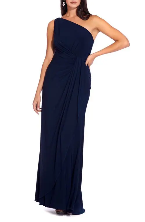 Adrianna Papell One-shoulder Jersey Gown - Midnight