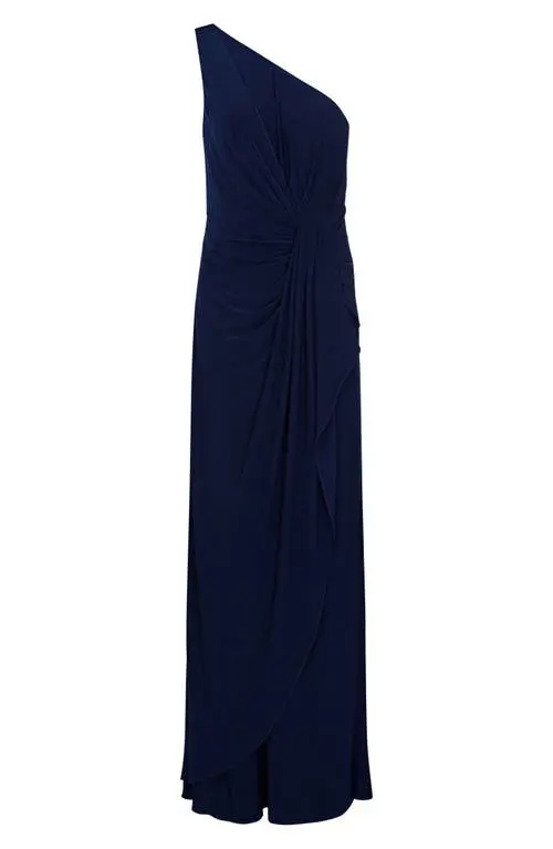 Adrianna Papell One-shoulder Jersey Gown - Midnight