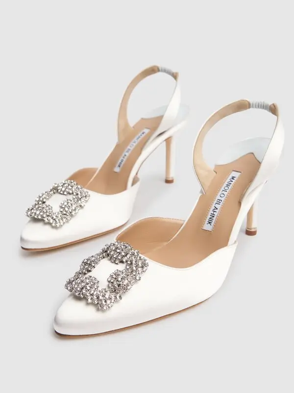 Manolo Blahnik 70mm Hangisli Slingback Pumps - Cream