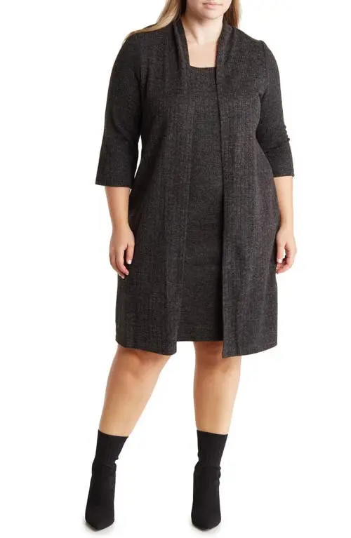 CONNECTED APPAREL Rib Knit Jacket Midi Dress