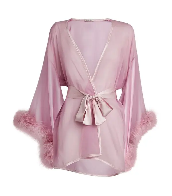 GILDA & PEARL Silk Marabou Feather-trimmed Diana Robe - Pink