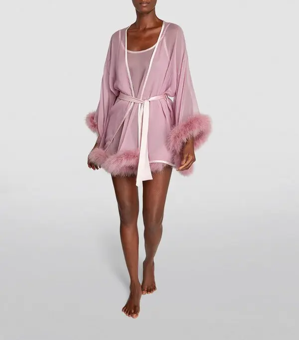 GILDA & PEARL Silk Marabou Feather-trimmed Diana Robe - Pink