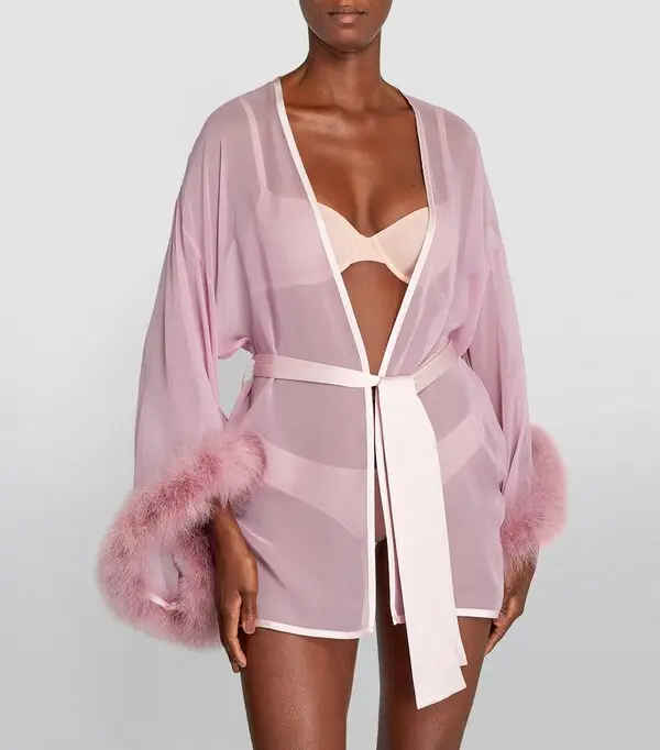 GILDA & PEARL Silk Marabou Feather-trimmed Diana Robe - Pink