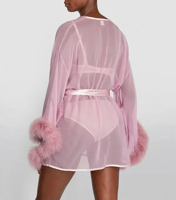 GILDA & PEARL Silk Marabou Feather-trimmed Diana Robe - Pink