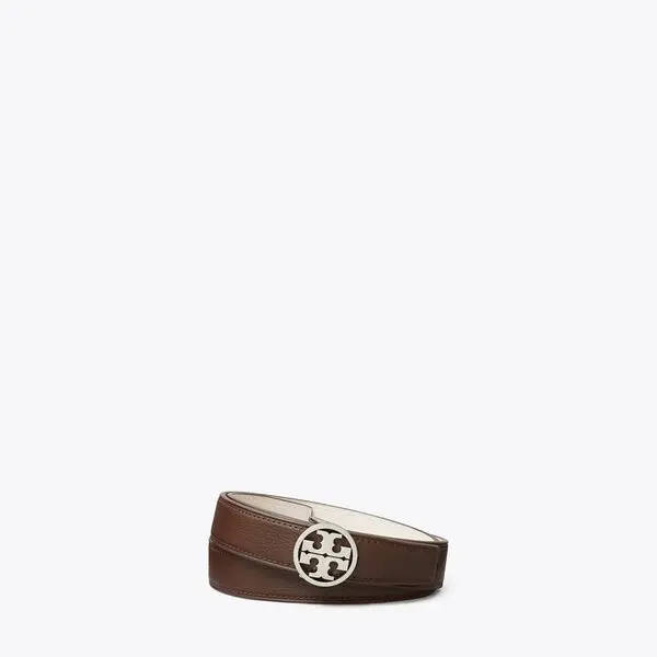 Tory Burch 1" Miller Reversible Belt - Dark Cocoa/light Cream/silver