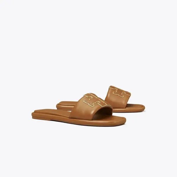 Tory Burch Double T Burch Slide - Bourbon Miele/gold