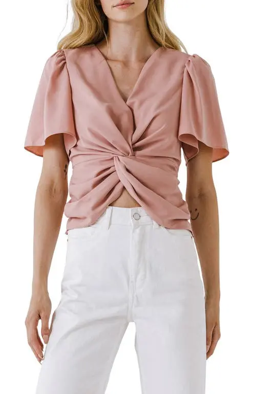 Endless Rose Twist Front Ruffle Sleeve Blouse - Dusty Rose