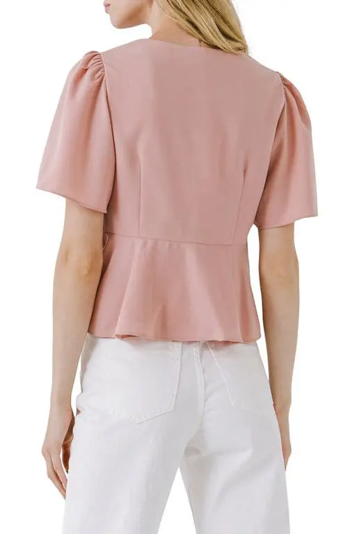 Endless Rose Twist Front Ruffle Sleeve Blouse - Dusty Rose