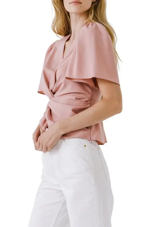 Endless Rose Twist Front Ruffle Sleeve Blouse - Dusty Rose