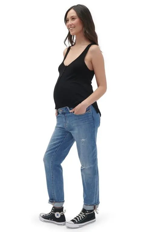 Hatch The Under The Bump Boyfriend Maternity Jeans - Destroyed Light Wash
