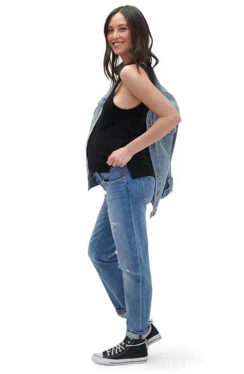 Hatch The Under The Bump Boyfriend Maternity Jeans - Destroyed Light Wash